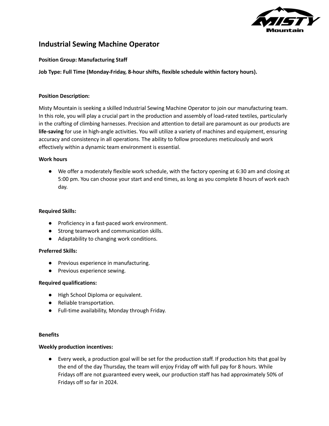 Employment – Misty Mountain Threadworks